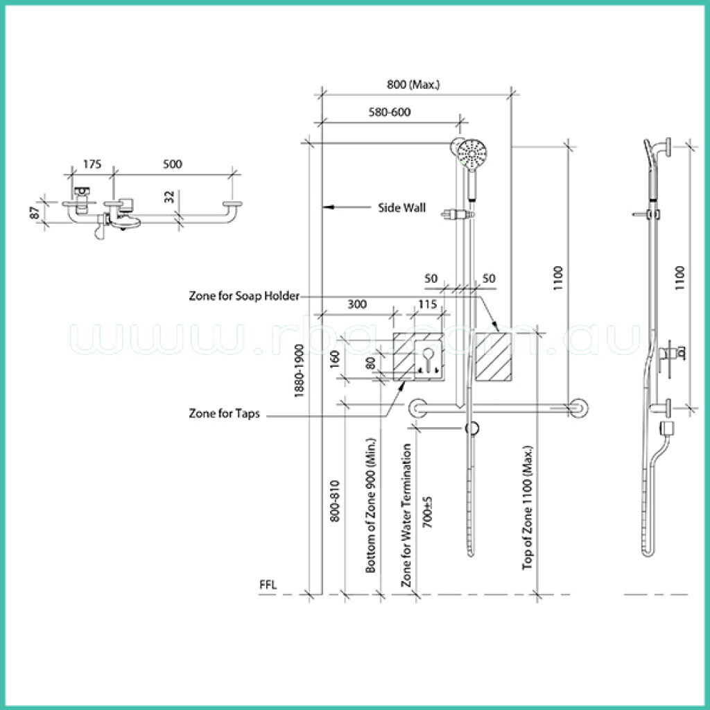 5 Star Shower T-Rail Kit & Mixer, LH | RBA Commercial Bathroom Products