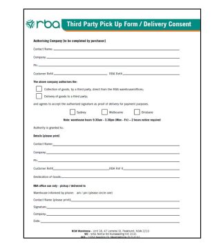 RBA Third Party Pickup Form - RBA (AU)